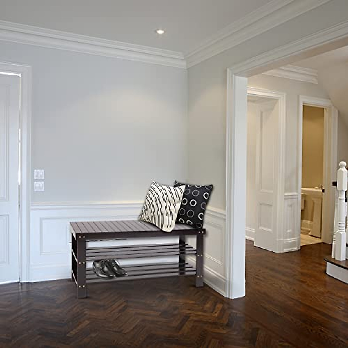 Karl home 3-Tier Bamboo Shoe Rack Bench, Entryway Shoes Storage Shelf Organizer Holds 550 LBS, Shoes Change Benches for Front Door Bathroom Hallway Bedroom Living Room 35.4 x 11 x 17.7 Inches Coffee