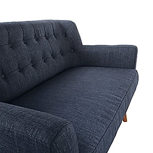 AVENUE•SIX OSP Home Furnishings Mill Lane Mid-Century Modern Loveseat with Button Tufted Design and Spring Cushion Support, Navy Blue Fabric