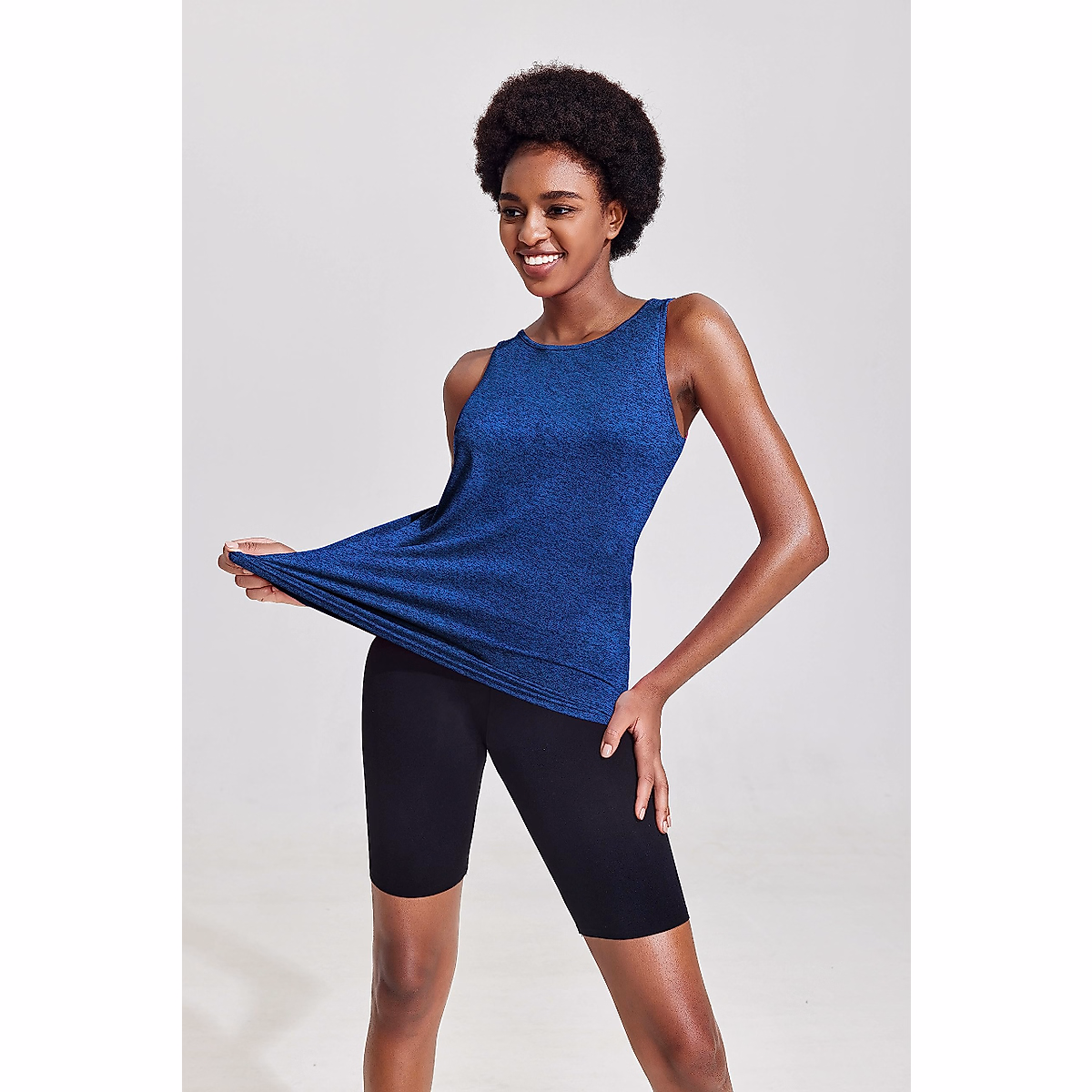 PINSPARK Sleeveless Workout Tank Tops for Women Backless Yoga Shirts Open Back Shirts Dark Blue Small