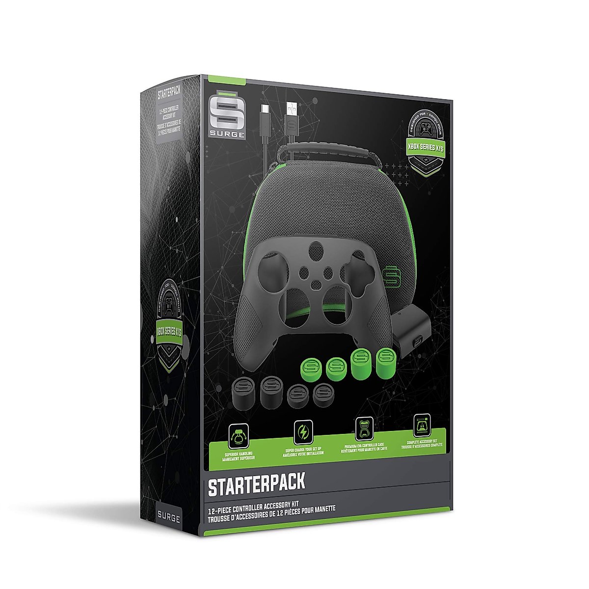 Xbox Controller Accessory Kit for Xbox Series X|S Controllers - Surge Starterpack, Protective Controller Case, Controller Grips, Thumb Grips, Charge Cable, Rechargeable Battery Pack