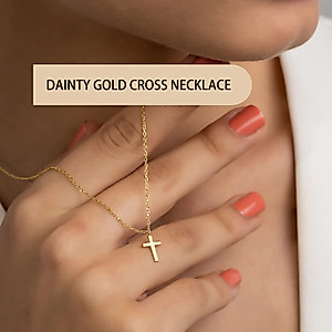 Moodear Cross Necklace for Women - Dainty 14K Gold Plated Cross Pendant Simple Necklaces Fashion