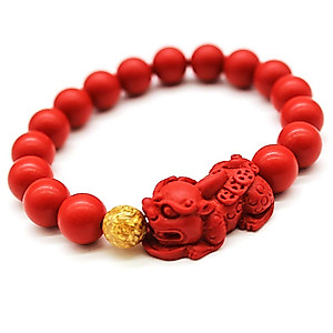 Feng Shui Amulet Bracelet Prosperity Red Bead Bracelet with Charm Red Pi Xiu/Pi Yao Attract Lucky Wealthy Bangle for Women/Men(12mm&1 Pixiu)