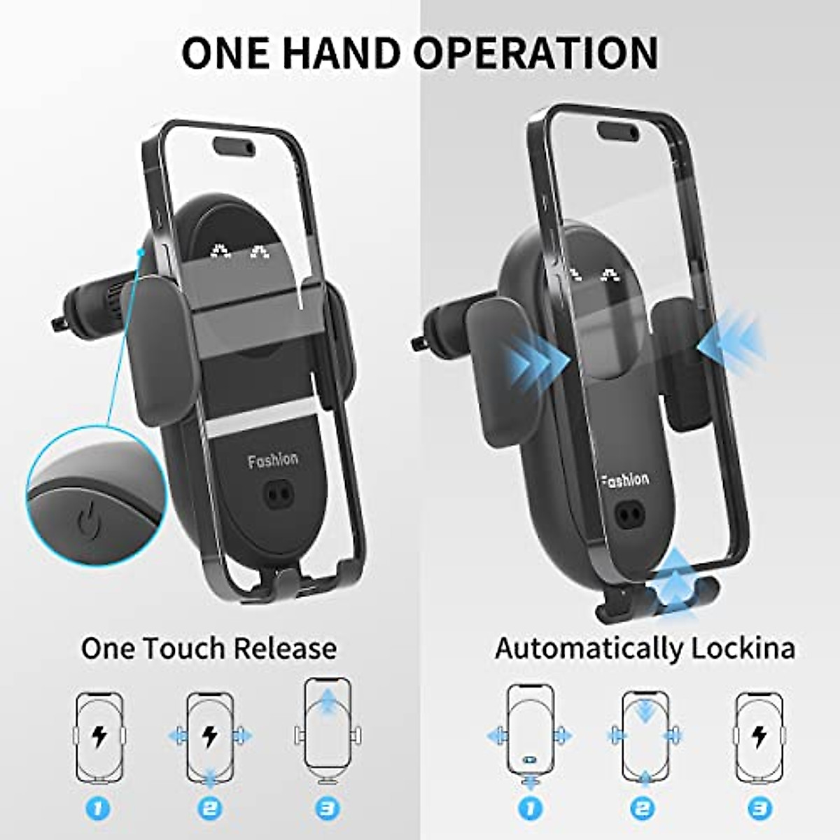 Wireless Car Charger Mount,Infrared Smart Sensor 15W Fast Charging,Kharly Fashion Auto Clamping Phone Holder for Car Vent Phone Mount Wireless Charger for iPhone 14/13/12/11 Pro Max/S22 Ultra（Black）