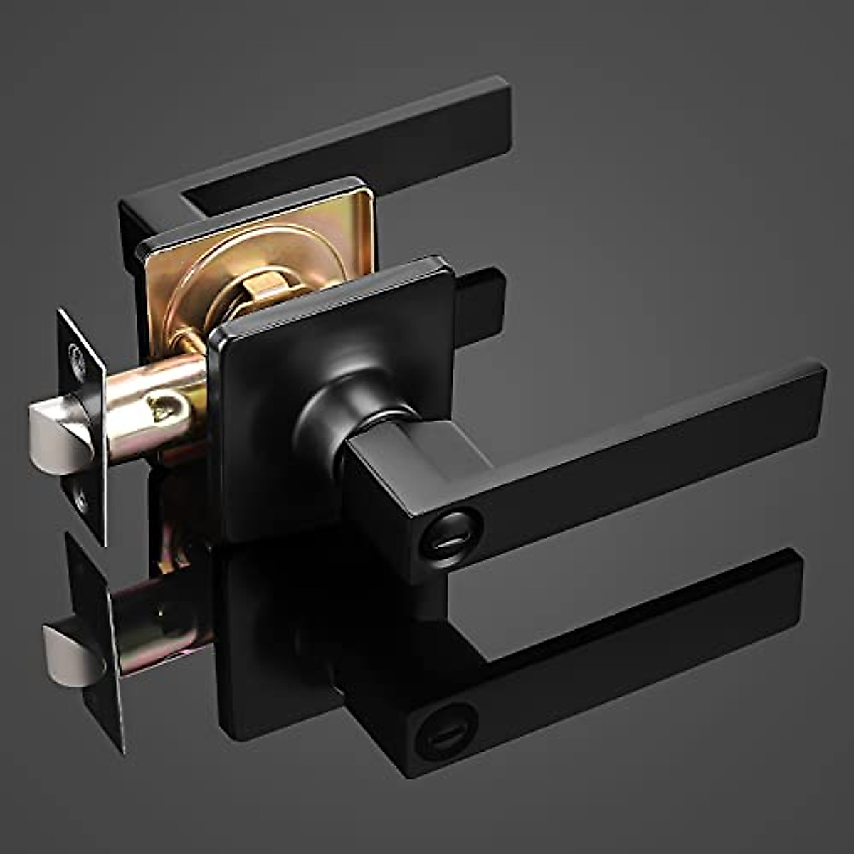 GOBEKOR 5 Pack Black Door Handle Interior Door Handles with Lock Privacy Door Handles for Bedroom Bathroom Square Door Handles Black Door Levers Keyless