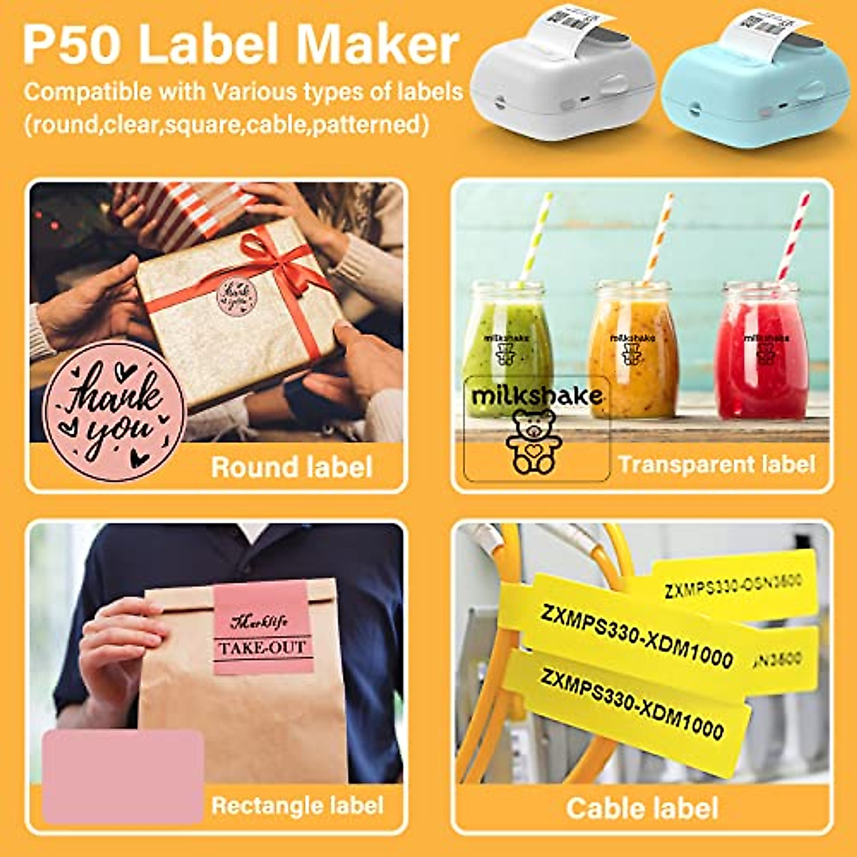 Label Maker Machine with Tape Barcode Label Printer - Mini Portable Bluetooth Thermal labeler for Address Clothing Jewelry Retail Barcode Small Business Home Office Compatible Phones &PC(Blue)