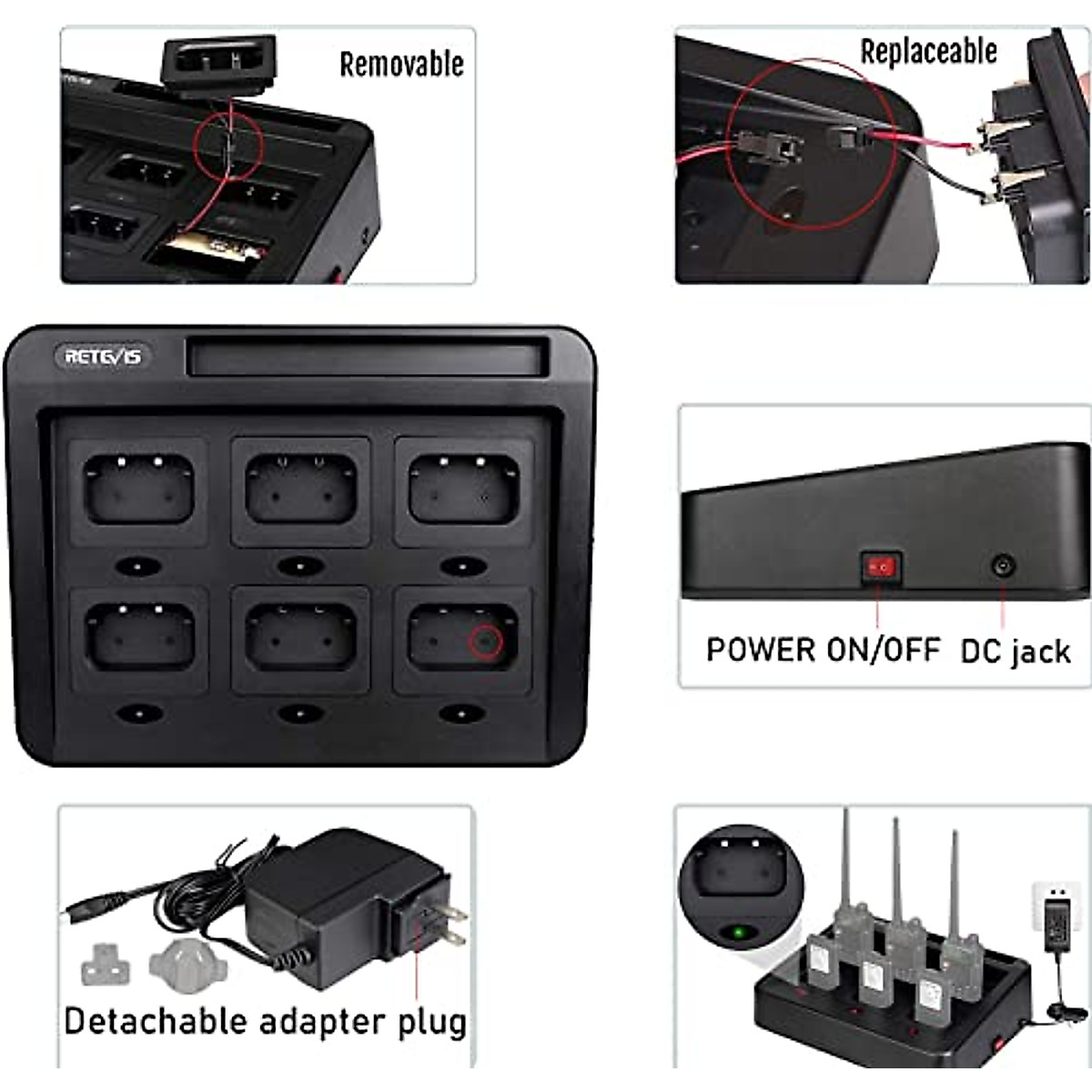 Retevis RT-5R 2 Way Radio Long Range,Business Walkie Talkies,Dual Band,High Power,Two Way Radio for Construction,Industrial with Multi Charger (6 Pack)