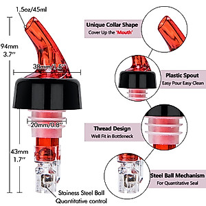 Automatic Measured Bottle Pourer - Pack of 12, 1 oz (30 mL) Quick Shot Spirit Measure Pourer Drinks Wine Cocktail Dispenser Home Bar Tools (Red 12pcs)… (Red 12pcs)