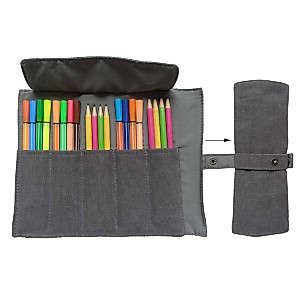 Enyuwlcm Canvas Stationery Handmade Rollup Pencil Case Travel Fountain Pen Organizer Bag Pencil Wrap Gray