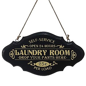 BetyHom 11×6 In Vintage Wooden Laundry Room Sign,Laundry Wall Decor, Drop your Pants Here Sign ,Black