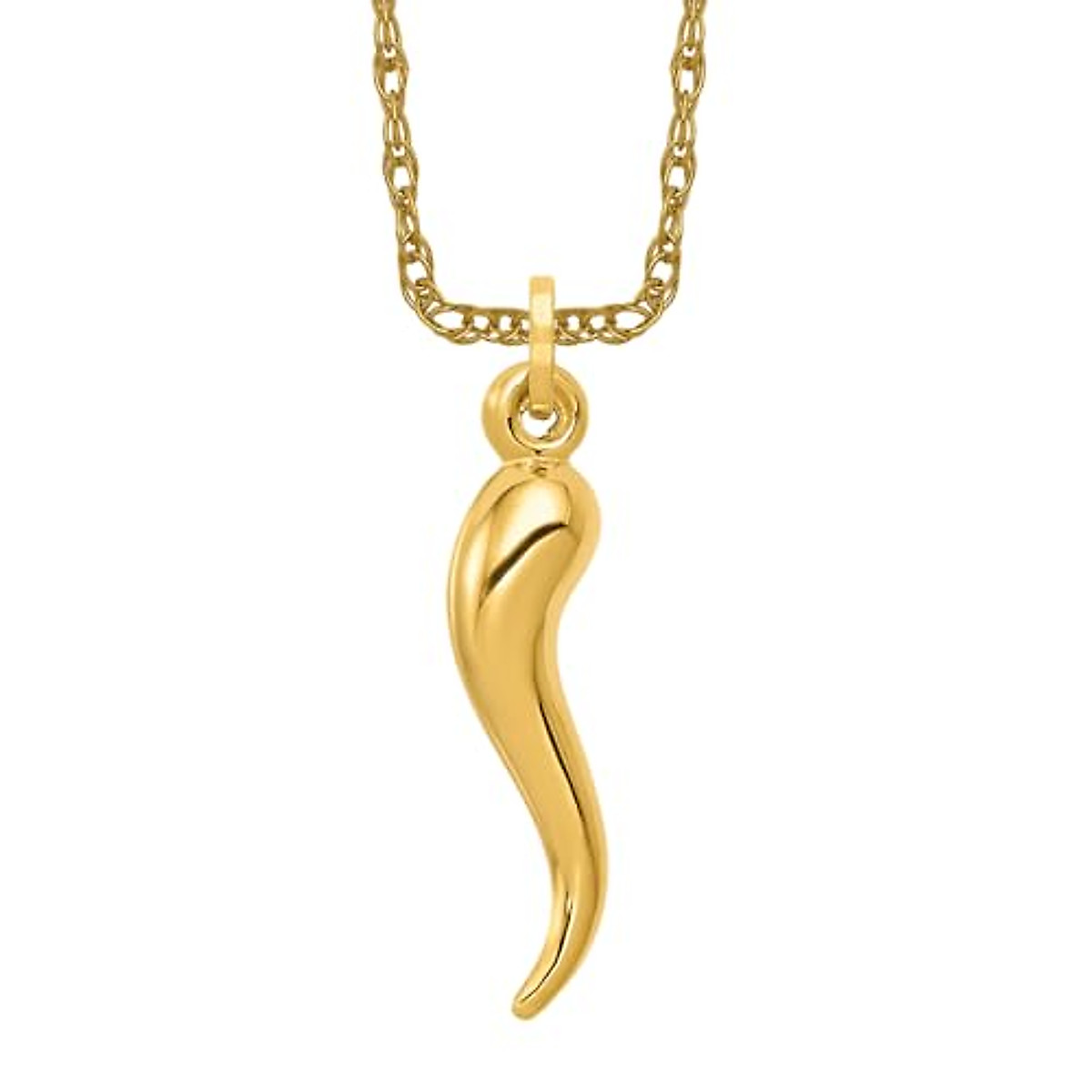 IceCarats 14K Yellow Gold Cornicello Italian Horn Necklace Lucky Protection Amulet Pendant Chilli Pepper Charm 27mm x 6mm Only