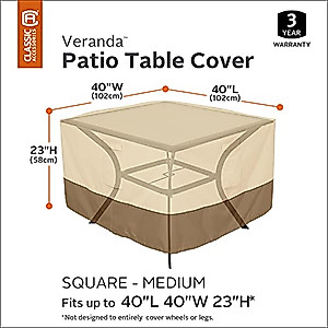 Classic Accessories Veranda Water-Resistant 40 Inch Square Patio Table Cover, Outdoor Table Cover, Pebble/Bark/Earth