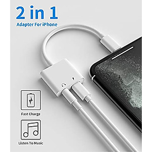 Apple MFi Certified]Headphones Adapter Charger Aux Dual Splitter for iPhone 7/8Plus/X/Xr/Xs/SE/11/12/Pro/Max/ipad Earphone Audio Jack Lightning to 3.5mm Dongle Charging Converter Accessories Connector