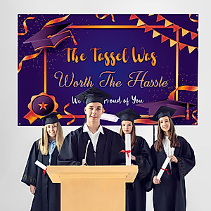 Labakita The Tassel was Worth The Hassle Backdrop, 2023 Graduation Backdrop Decor, College Graduation Party Decorations, We are so Proud of You Sign（Purple）