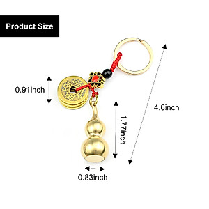 3PCS Chinese Gourd Brass Wu Lou Keychains, Gold Feng Shui Coins for Good Luck Fortune Longevity Success, Detachable Calabash Decorations Pendant Key Rings to Stuff Bless Prayer Note (Bottom Open)