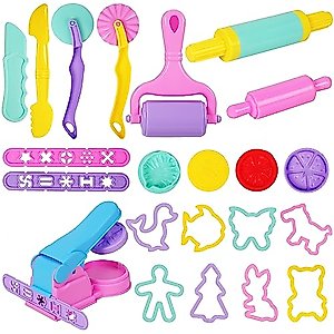 Oun Nana Playdough Tools and Accessories for Kids, 22 PCS Macaron Color Plastic Playdough Toys with Animal Cutters, Play Dough Tools Set for Kids Ages 2-8, Random Color