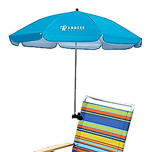 AMMSUN Chair Umbrella with Universal Clamp 43 inches UPF 50+,Portable Clamp on Patio / Beach Chair,Stroller,Sport chair,Wheelchair and Wagon,Bright Blue