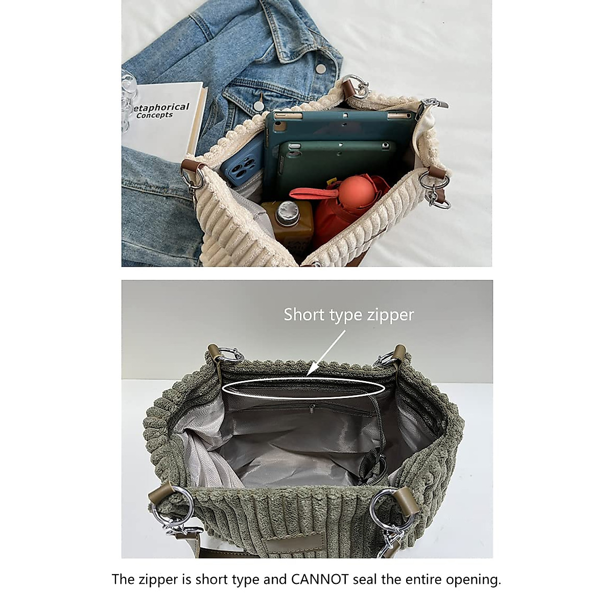 Ulisty Women Corduroy Tote Bag Casual Shoulder Bag Daily Shopping Bag Fashion Handbag black