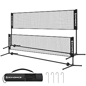 SONGMICS 10 ft Badminton Net, Height Adjustable Volleyball Net, Pickleball Net with Poles, Foldable Nylon Net for Tennis Indoor Outdoor Court, Black USYQ300HV1