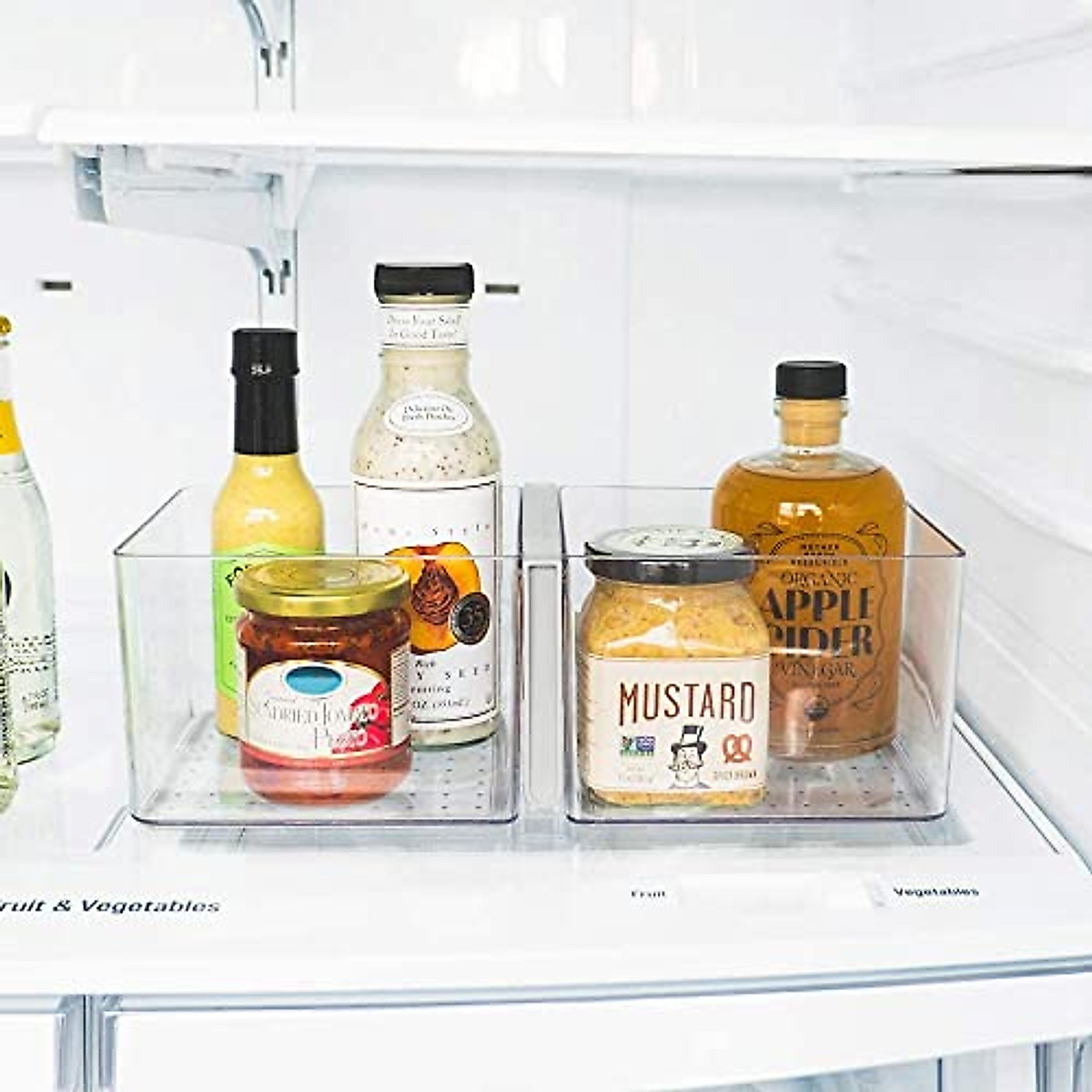 madesmart Fridge Portable Tote/Condiment Caddy, 12.19 x 5.69 x 4.38 in (30.96 x 14.45 x 11.11 cm), Light Grey