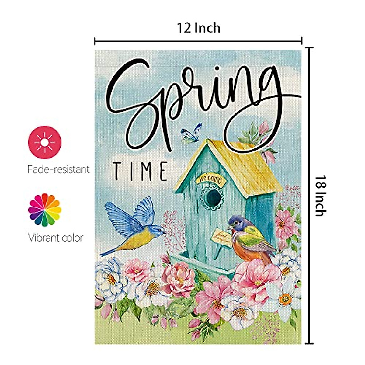 CROWNED BEAUTY Spring Time Garden Flag Floral 12x18 Inch Double Sided for Outside Birds Burlap Small Yard Holiday Decoration CF751-12