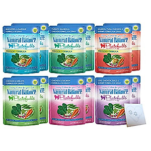 Natural Balance Grain-Free Platefulls Variety Pack Six Flavors: Turkey, Salmon & Chicken, Chicken Giblets, Cod & Sole, Salmon & Tuna, and Mackerel + Pet Paws Notepad - 3 Ounces Each (12 Pouches Total)