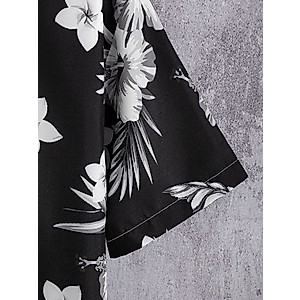 WDIRARA Men's Button Up Short Sleeve Cat Print Beachwear Striped Pocket Hawaiian Shirt Collar Top Shirts Floral Black White XXL