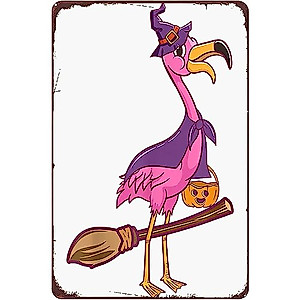 Halloween 2020 Treat Flamingo Witch Witches Costume Vintage Signs Metal Vintage Man Cave Bar Kitchen Bathroom Garden Garage Gift Funny Printing Decoration 8 x12 Inch