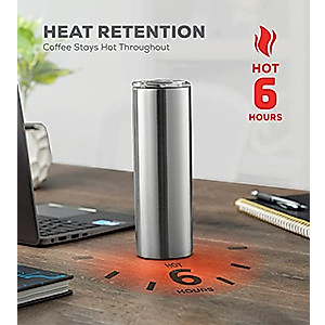 Insulated Skinny Stainless Steel Tumbler Set - 4-Pack 20oz Coffee Tumbler with Straw - Travel Coffee Mug With PBA Free Lids - Slim Vacuum Insulated Tumblers Keep Hot and Cold - Great for Home, Office.