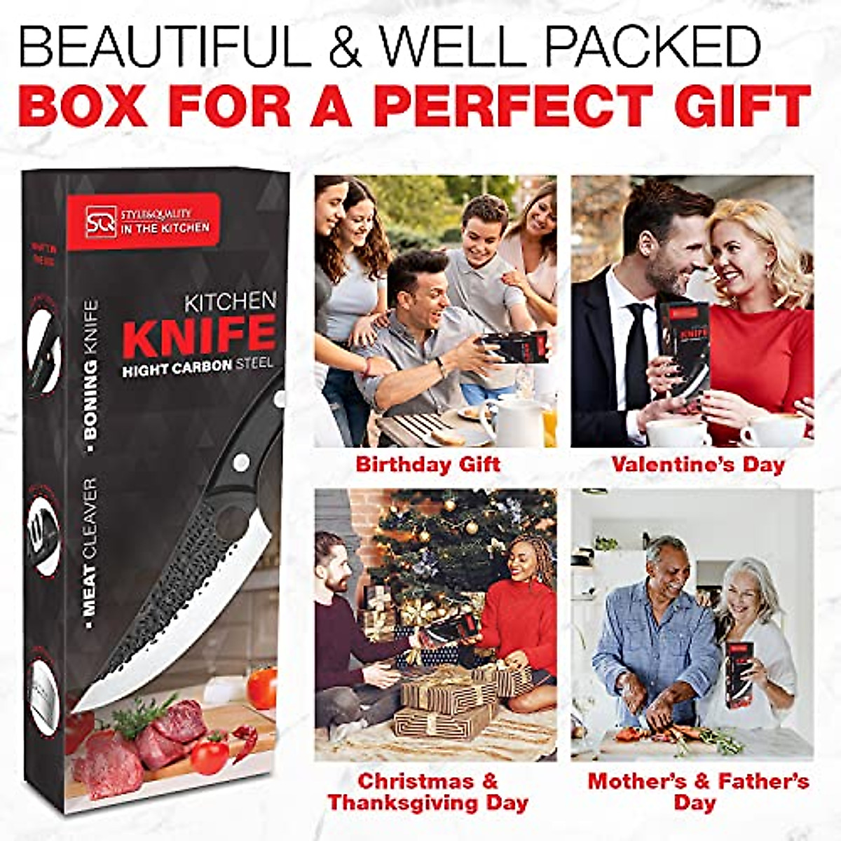 Viking Knife With Sheath, Our Caveman Knife Hand Forged Meat Knife is a Very Sharp Knife, Multipurpose Meat Cleaver Butcher Knife for Camping, Outdoors, BBQ, Deboning Knife & Fillet Knife