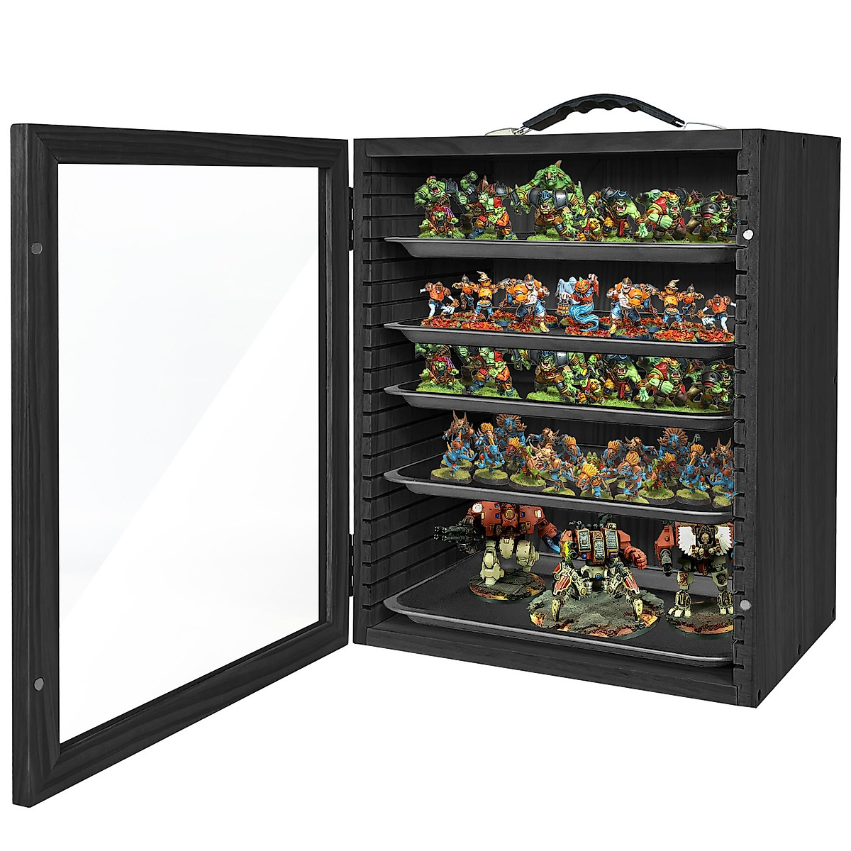 Montex Miniature Display Case Wood Miniature Carrying Case Minifigure Display Case (Black)