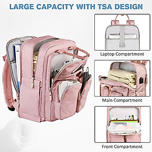 Mancro Travel Backpacks for Women, 17.3 Inch Laptop Backpack with TSA Compartment and USB Charging Port, Large Weekend Travel Backpack Daypack for College Gifts Backpack, Pink