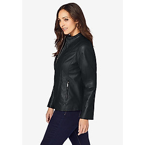 Jessica London Women's Plus Size Zip Front Leather Jacket - 14 W, Black