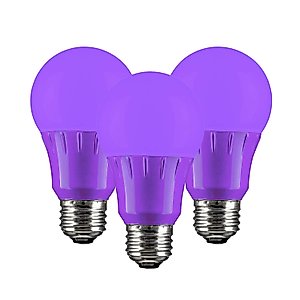 Sunlite 41527 LED A19 Colored Light Bulb, 3 Watts (25w Equivalent), E26 Medium Base, Non-Dimmable, UL Listed, Party Decoration, Holiday Lighting, 3 Count, Purple