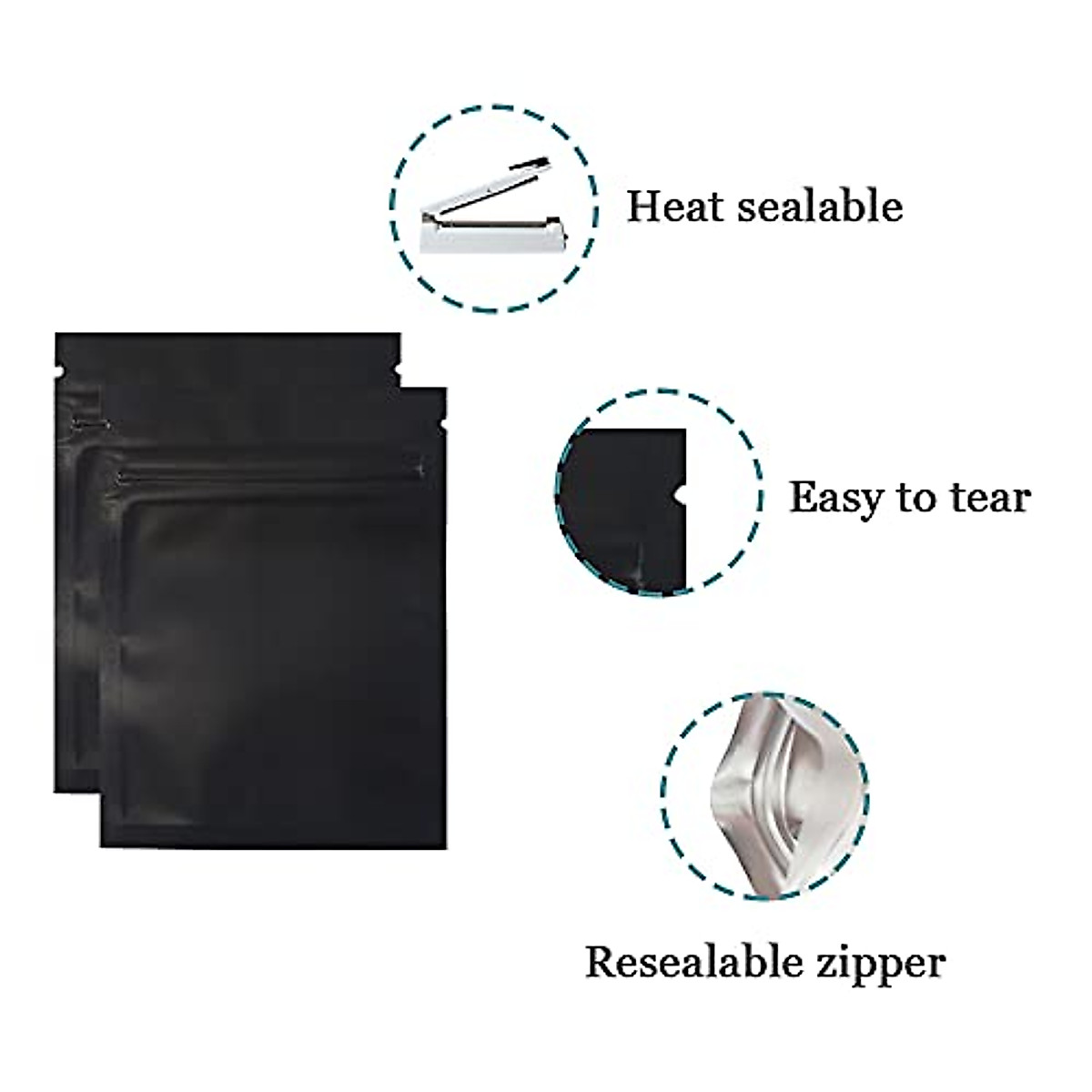 100 Pack Resealable Airtight Bags Mylar Foil Zipper Lock Pouch (Matte Black 2.9x3.9 inch) for Zip Reclosable Lock Food Storage Bags Heat Seal Pouches Grocery Pack