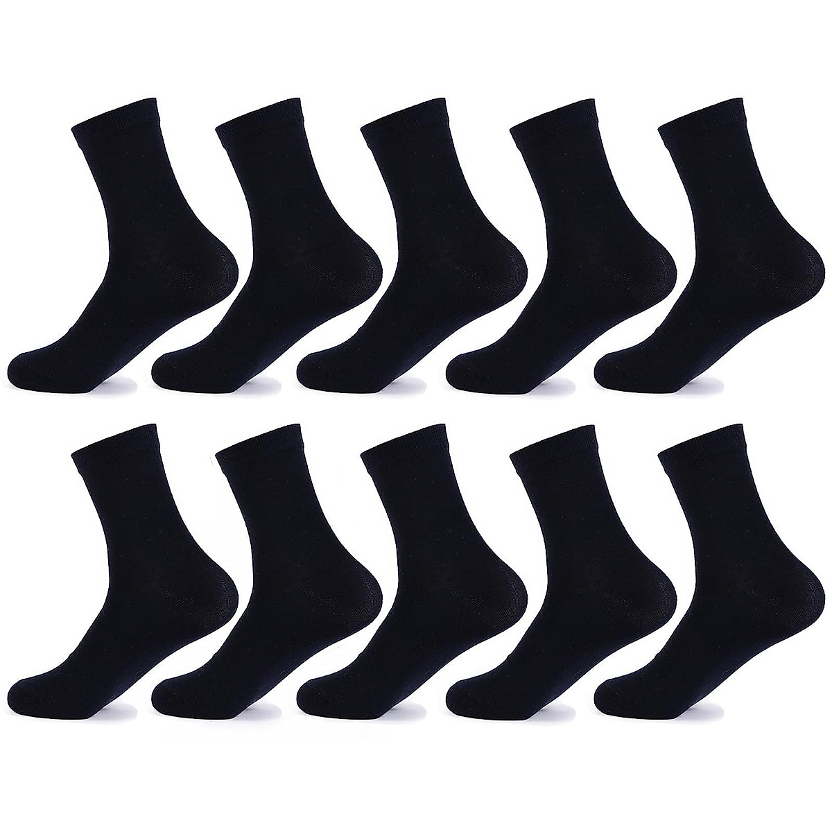 CHUNG Toddler Boys Girls 10 Pack Athletic Cotton Basic Crew Socks Autumn School Uniform Casual Sports,Plain Black,8-10Y