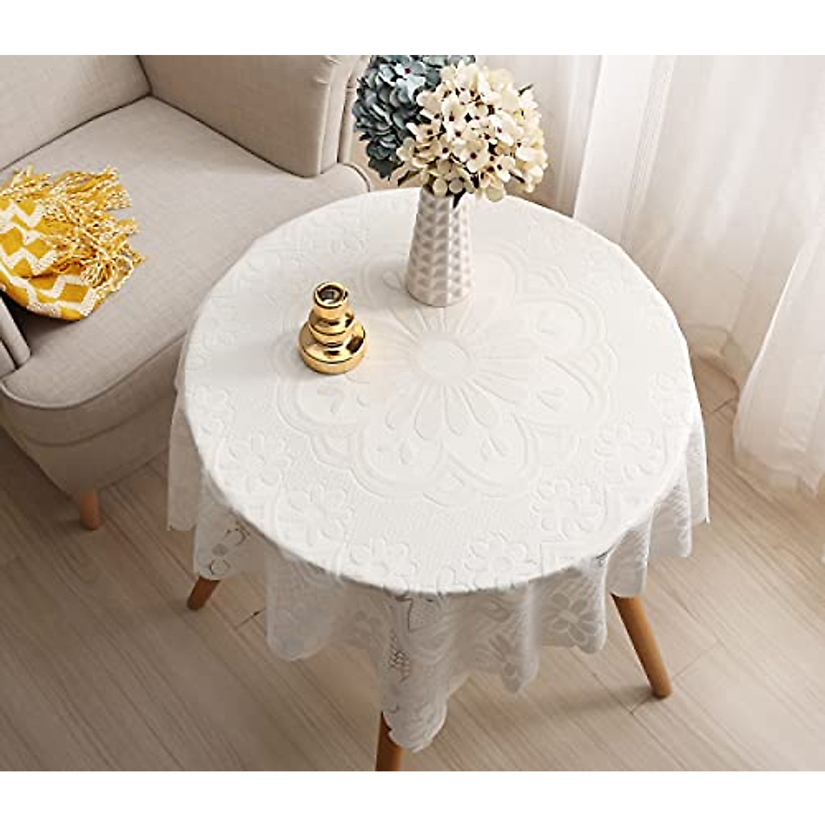 HOMECOOL Square Small Table Cloth - Ivory Crochet Tablecloth for Round Coffee Table 35 X 35 Inch - Sunflower