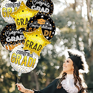 KatchOn, Congrats Grad Balloon Set - Big, 18 Inch, Pack of 12 | Congrats Grad Balloons, 2024 Graduation Party Decorations | Black and Gold Graduation Balloons, Graduation Decorations Class of 2024