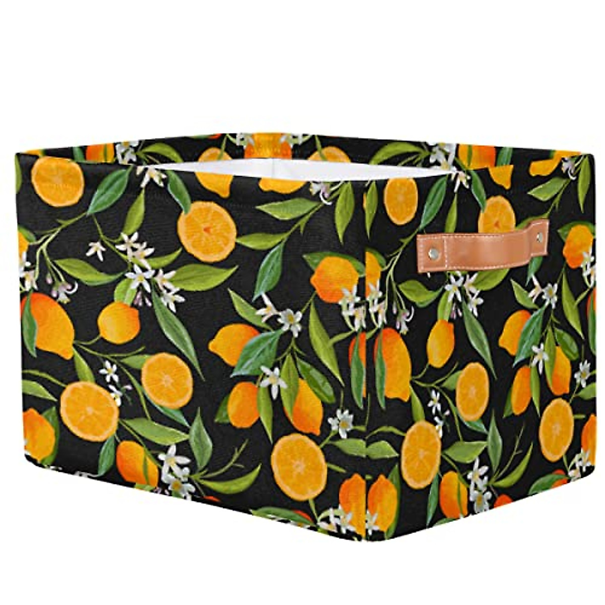 Funky Qiu Tropical Lemon Flower Storage Basket Cube Large Toys Storage Box Bin with Handle Collapsible Closet Shelf Cloth Organizer for Nursery Bedroom,15x11x9.5 in,1 Pack