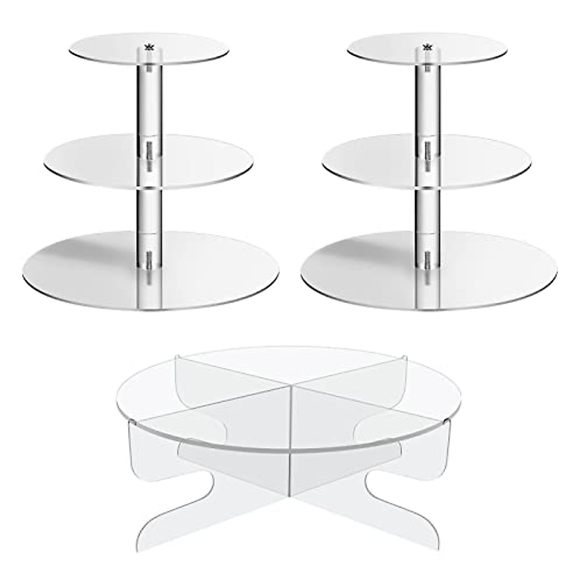 3 PCS Acrylic Cupcake Stand 2 Set of 3 Tier Clear Cupcake Stand Dessert Tower and 1 Tier Round Cake Stand Holder Bakery Display Serving Tray for Wedding Baby Shower Party Decor