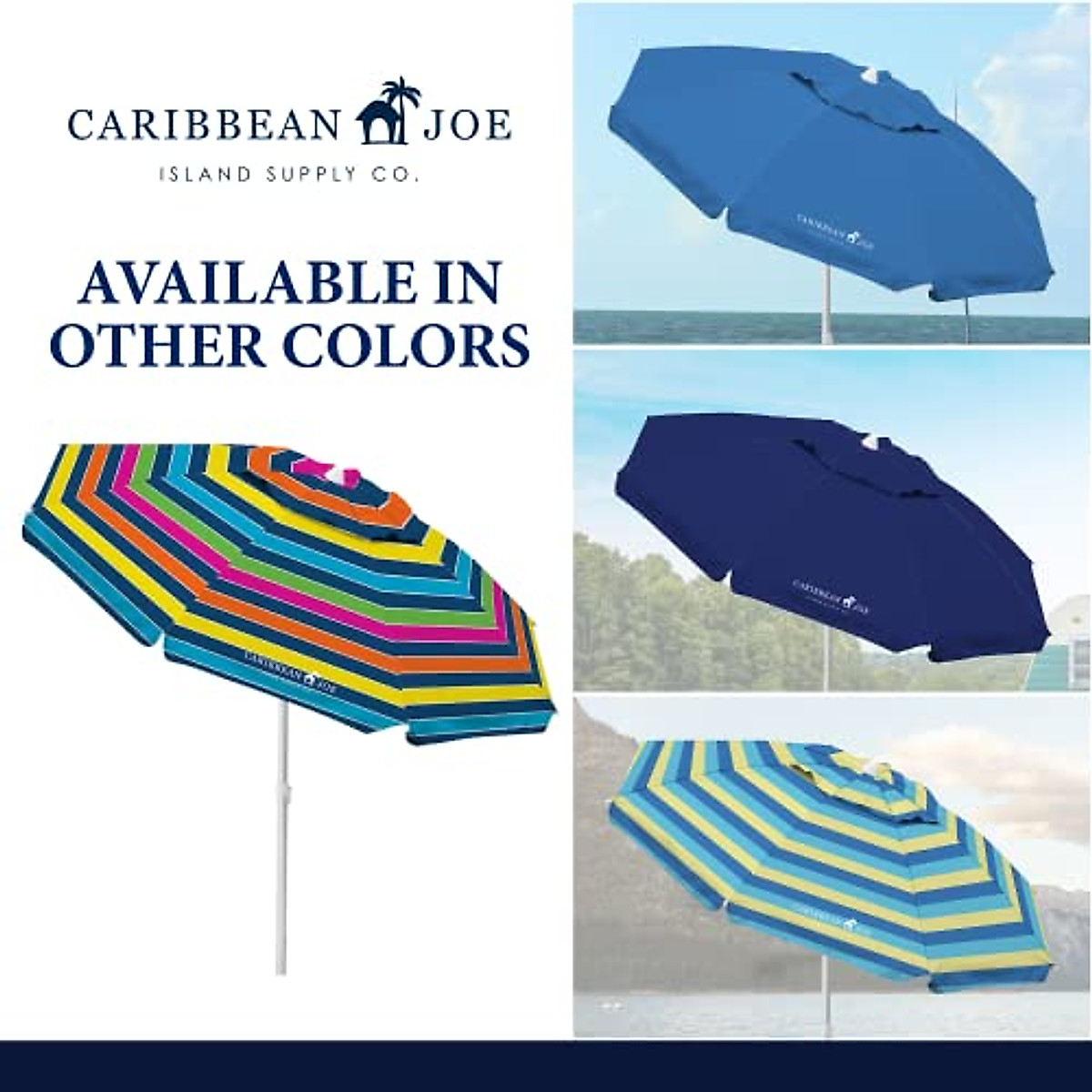 Caribbean Joe Chaby International Portable, Adjustable Tilt Beach Umbrella with UV Protection, 7 FT