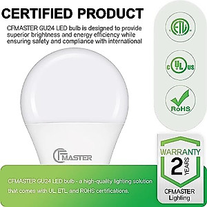 CFMASTER GU24 Led Light Bulb, 9W(100W Equivalent), 5000K Daylight, A19 Shape GU24 Light Bulb, 800 Lumens GU24 Led Bulb, CRI 85, Non-Dimmable ETL Listed(2-Pack)