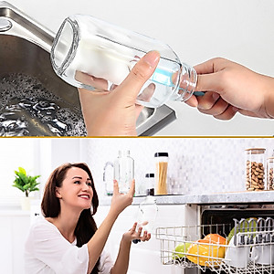 Ruckae 16oz 10pcs Glass Juice Bottles with Lids and Hole, Square Juicing Bottles Reusable Glass, Clear Glass Juicer Containers with Brush for Liquids, Juices, Smoothies, Salad Dressings, Picnics