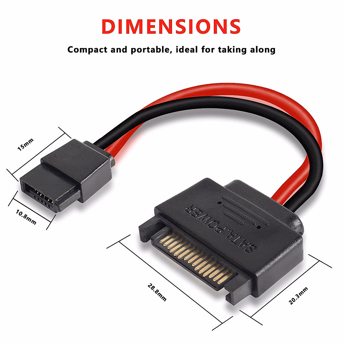 MEIRIYFA SATA 15-Pin Male to SATA 6-Pin Female Slimline Power Adapter Cable SATA 15 Pin to 6 Pin Power Adapter Cable (2 Pack)