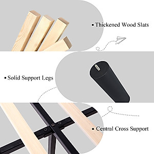 Feonase Queen Platform Bed Frame with Type-C & USB Charging Station, Upholstered Wingback & Storage Headboard, Solid Wood Slats, No Box Spring Needed, Easy Assemble, Black