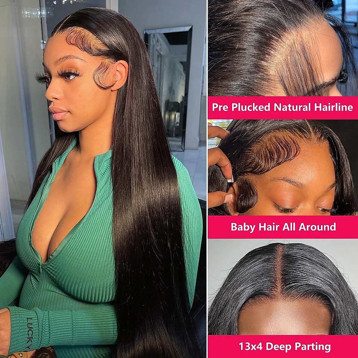 100% Human Hair 28 Inch Straight Lace Front Wigs Human Hair Pre Plucked 180 Density 13x4 HD Lace Front Wigs Human Hair for Black Women Glueless Brazilian Straight Lace Frontal Wigs with Baby Hair
