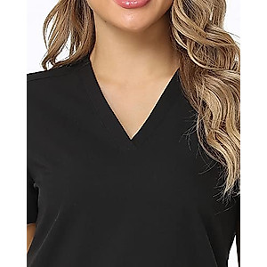 COMENII Scrub Tops for Women, 3 Pocket Soft V-Neck Tailored Fit Workwear, Anti-Wrinkle Medical Scrubs for Women（Black M）