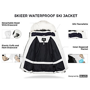 Skieer Women's Snow Jacket Hooded Soft Insulated Winter Ski Snowboard Coat(White,X-Large)