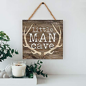 P. Graham Dunn Rustic Brown 7 x 7 Inch Wood Pallet Wall Hanging Sign, Little Man Cave Antlers