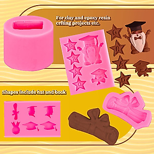 Whaline 4 Pieces Graduation Silicone Molds Graduation Gnome Grad Cap Diploma Star Chocolate Candy Mould Pink Grad Ice Cube Fondant Mold for Grad Party Cake Cupcake Topper Decoration