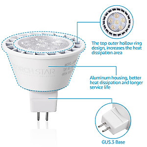 TORCHSTAR MR16 LED Bulb Dimmable, Aluminum, 12V 7W, GU5.3 Bi-Pin Base MR16 LED Spotlight, UL & ES Listed, LED MR16 Light Bulbs for Recessed Track Lighting, 3000K Warm White, Pack of 6
